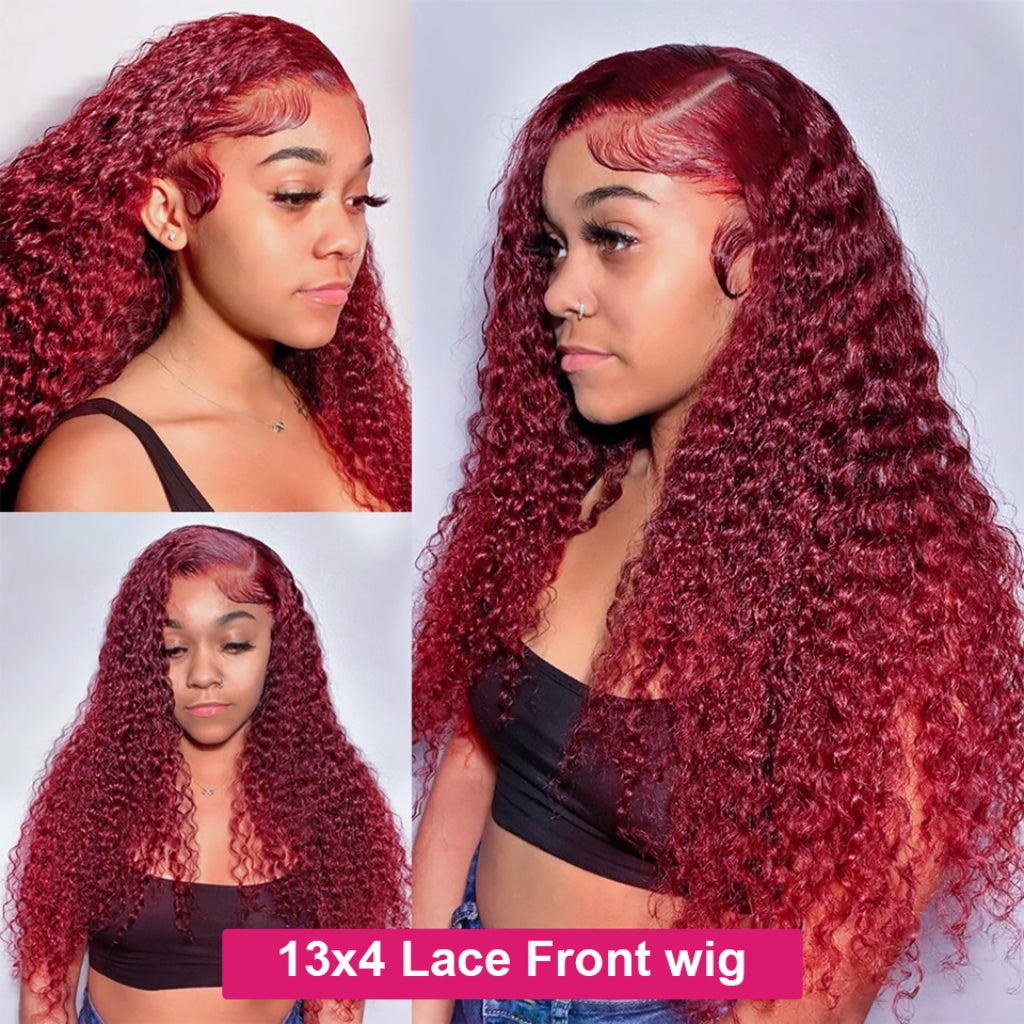 ULit Hair 99J Burgundy Color Deep Wave Lace Front Wig For Black Women