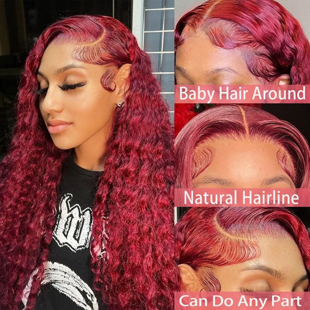 ULit Hair 99J Burgundy Color Deep Wave Lace Front Wig For Black Women