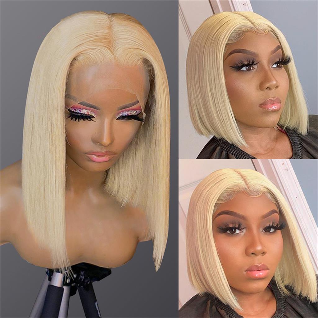 ULit 613 Bob Wig Blonde Wig Middle Part Preplucked Lace Front Wigs